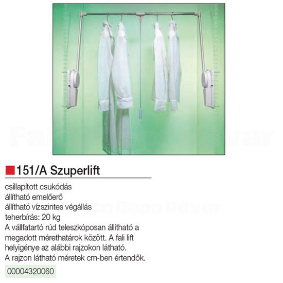Gardróblift 151-A 750-1150mm 20kg alu - Bútorkellék.Eu